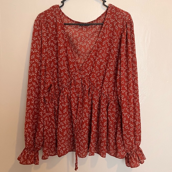 SHEIN | Tops | Plus Flowy Blouse Red Floral V Neck Blouse | Poshmark